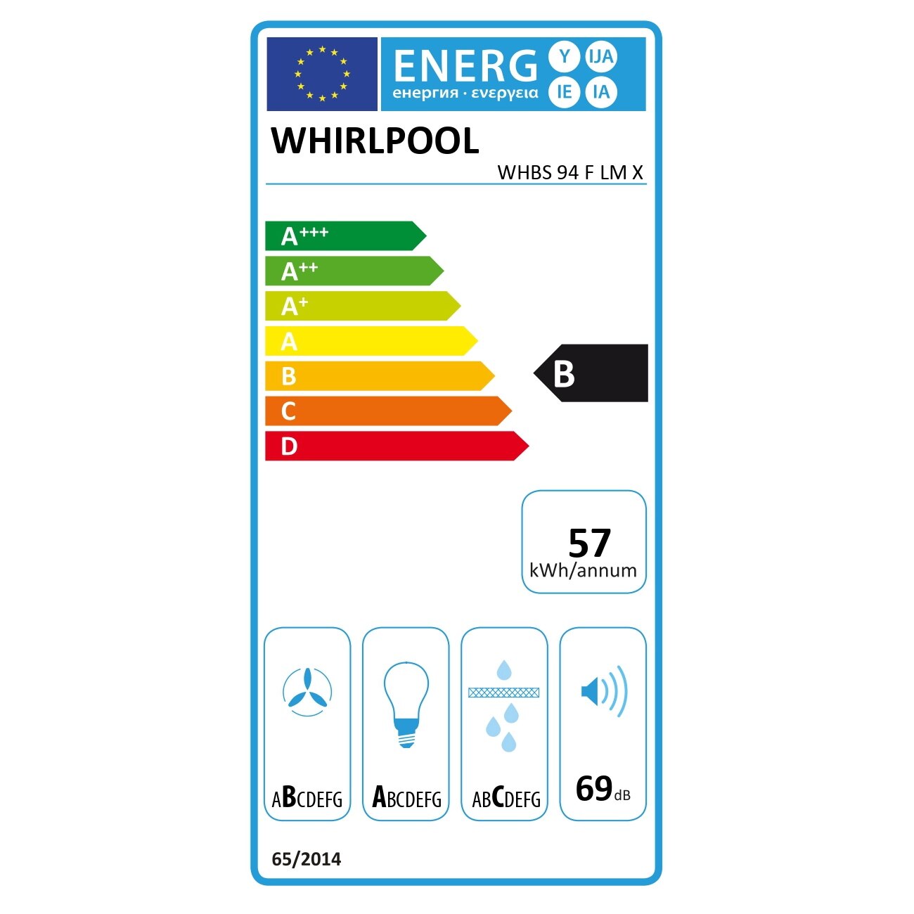 Hota decorativa Whirlpool WHBS 94 F LM X, Putere de absortie 600 mc/h ...