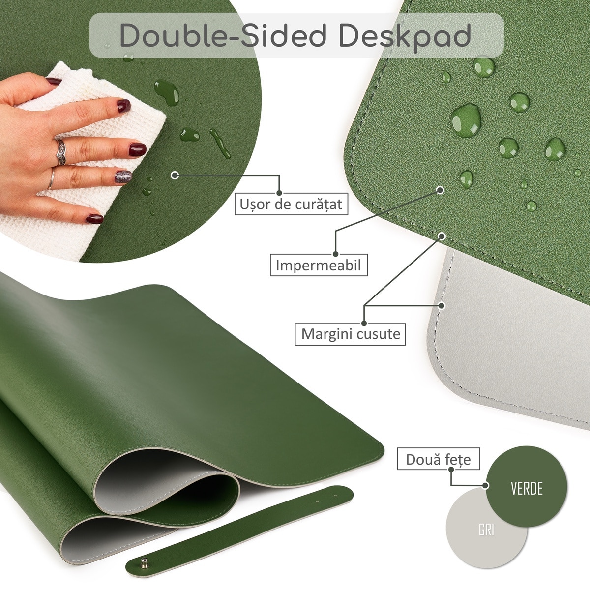 Mousepad XXL pentru protectie birou, din piele pu, impermeabil, cu doua ...