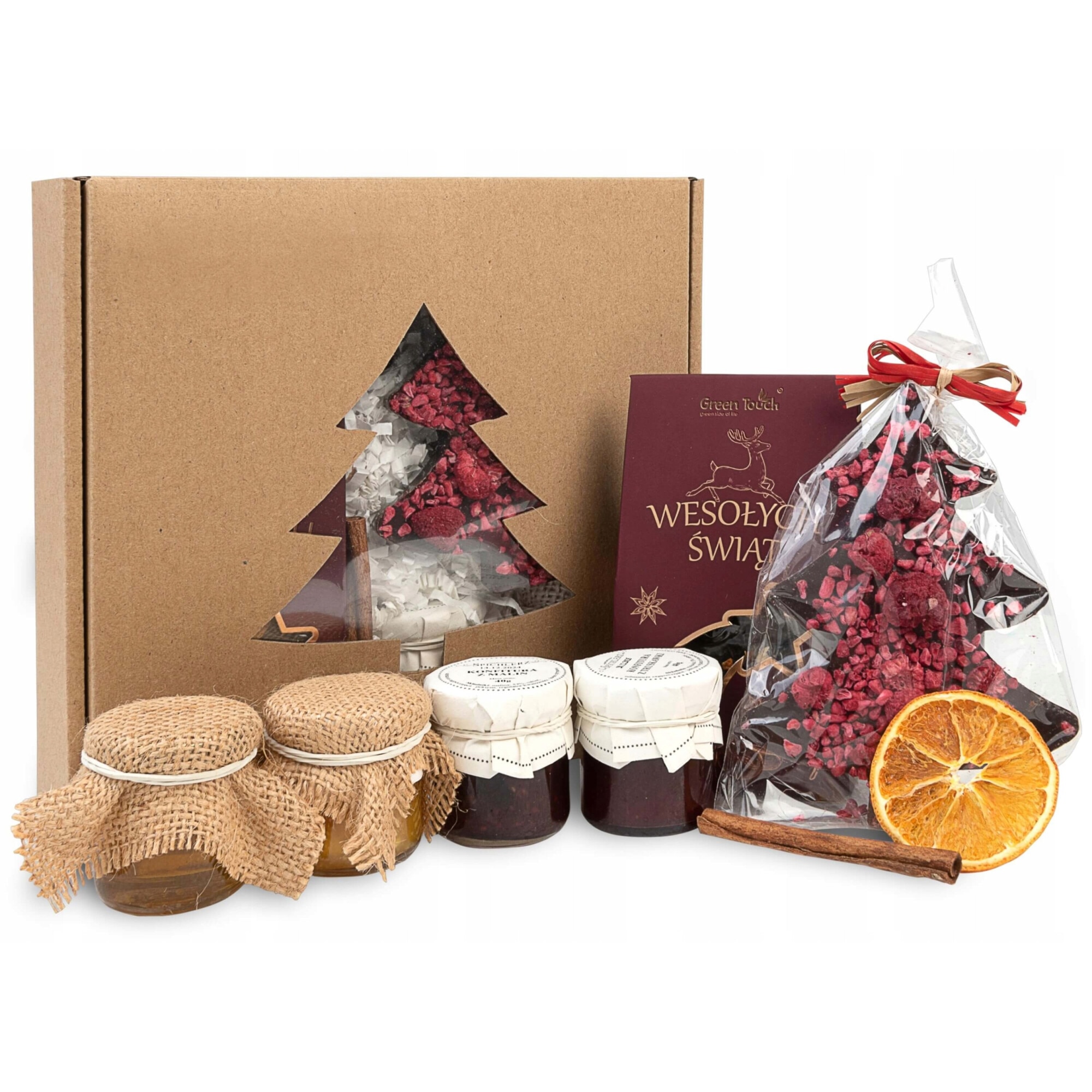 Set cadou cu ceai, Green Touch, ceai negru, ciocolata, gem de portocale ...
