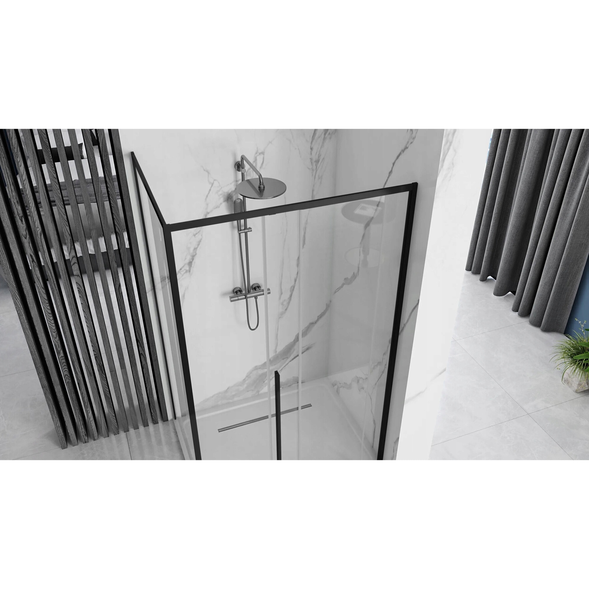 Cabina de dus Rea, Solar Black, pe colt, sticla transparenta, profil ...