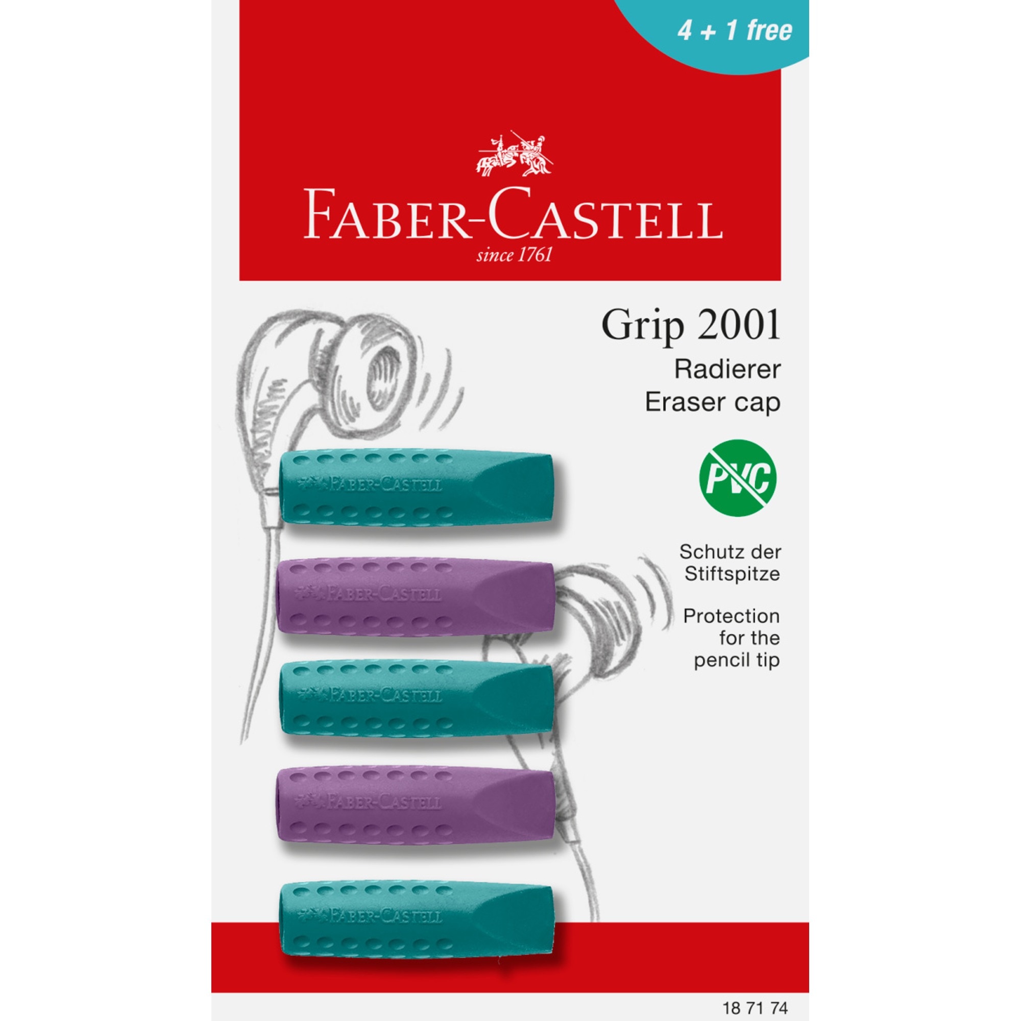 Guma de sters Grip 2001 Cosmic Faber-Castell, set 5 bucati, turcoaz si ...