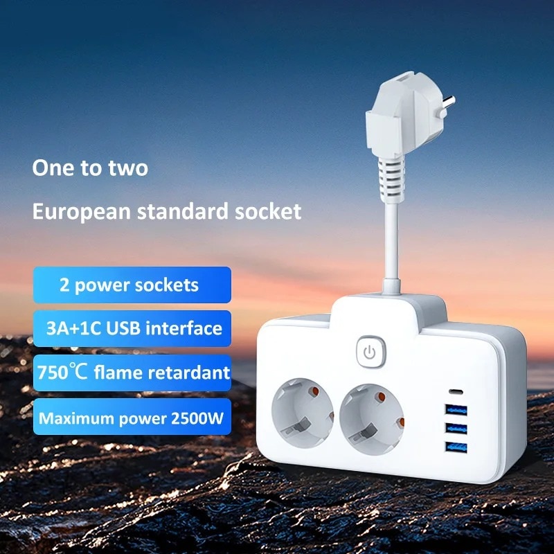 Adaptor priza, 2 premii frontale, 3 USB, 1 Type-C, 6 in 1, incarcare ...