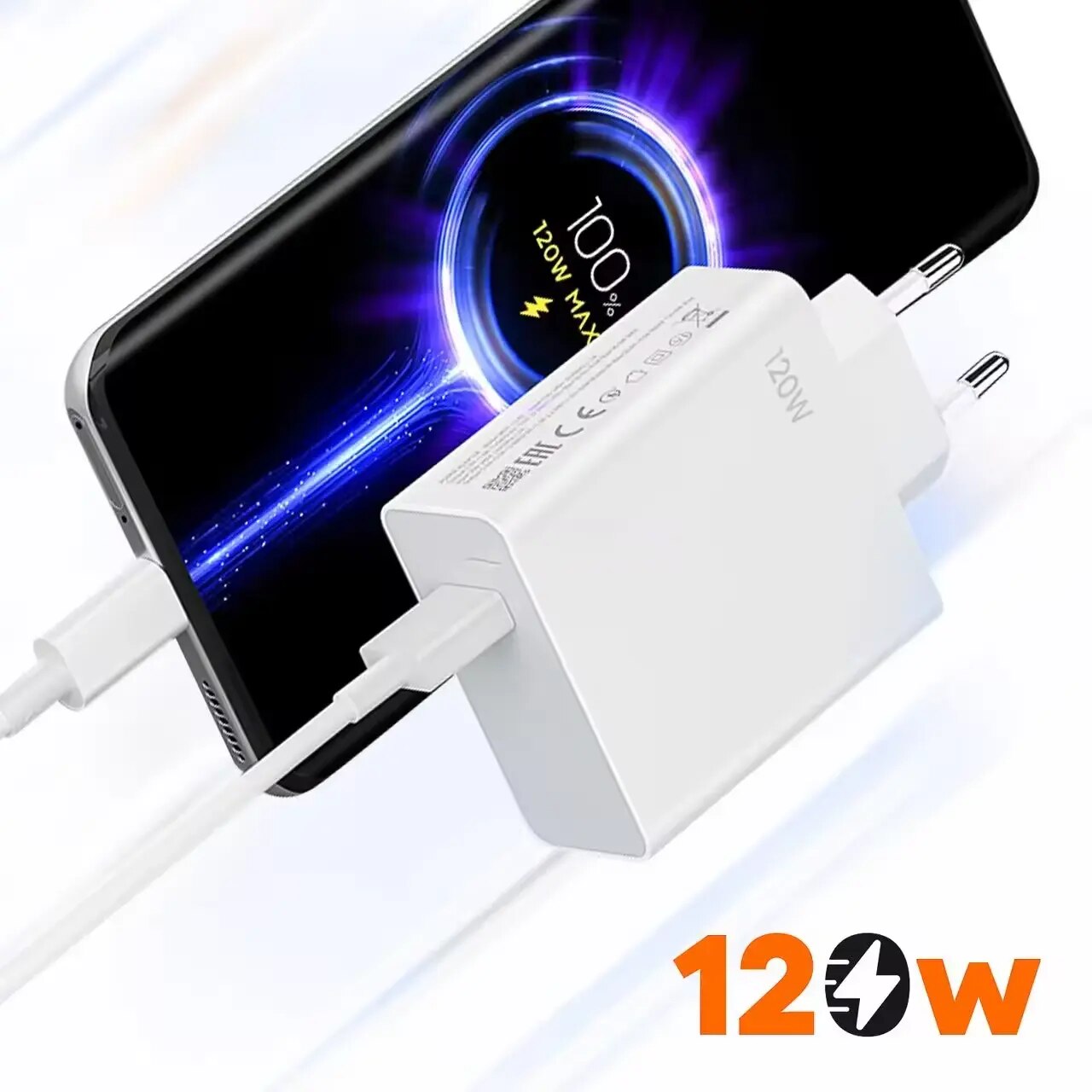 Incarcator pentru telefon 120w super fast charger, cablu de date inclus ...