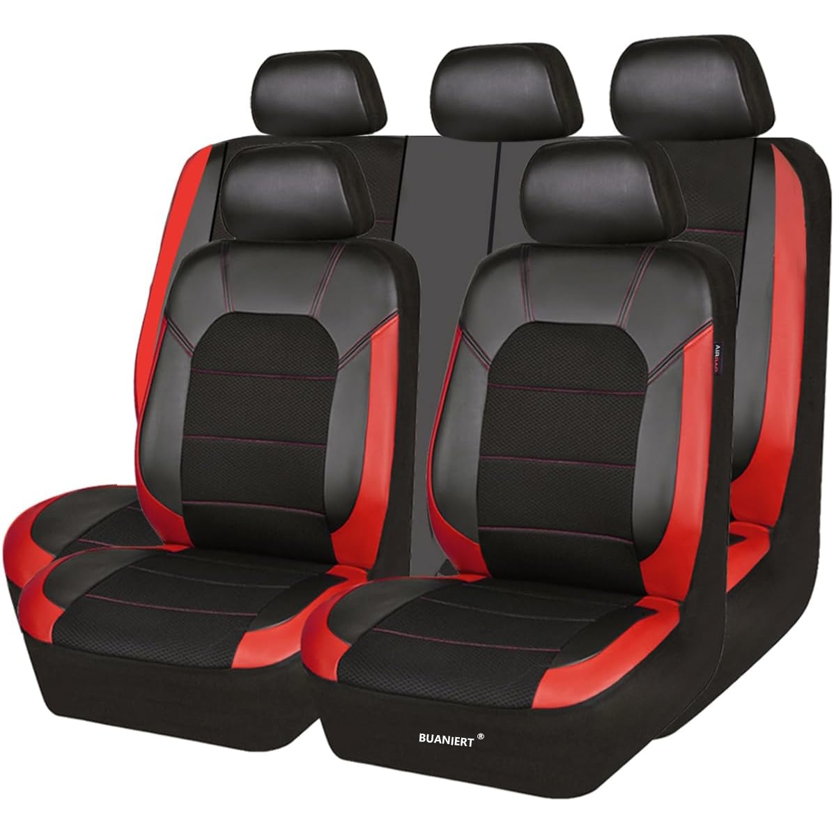 Set huse Scaune Auto Universale BUANIERT®, Piele ecologica, Negru/Rosu ...