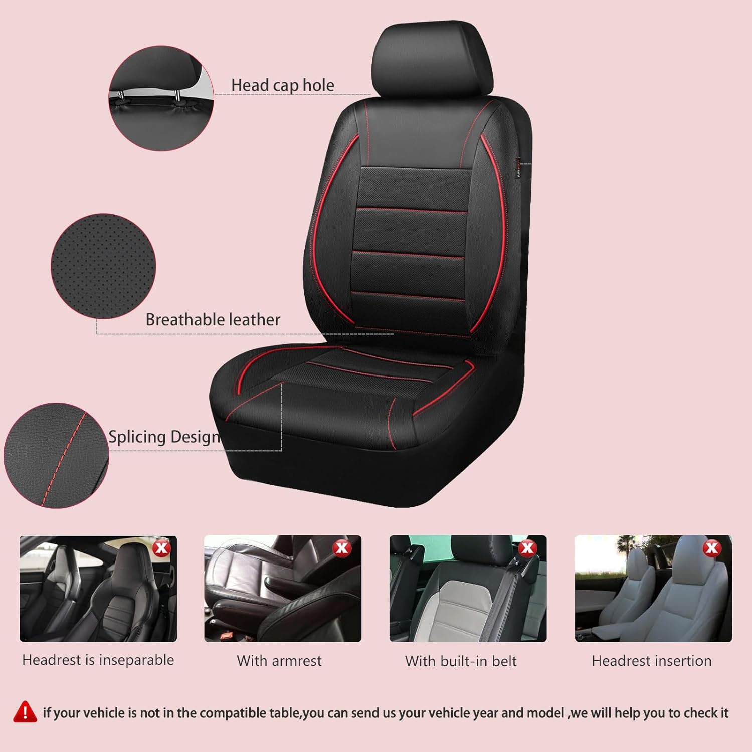 Set 9 huse auto universale, BUANIERT®, piele ecologica, negru/rosu ...