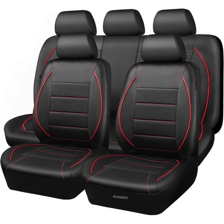 Set 9 huse auto universale, BUANIERT®, piele ecologica, negru/rosu ...