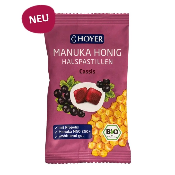 Pastile pentru Gat Bio cu Miere de Manuka si Cassis MGO 250+ Hoyer 30 g ...