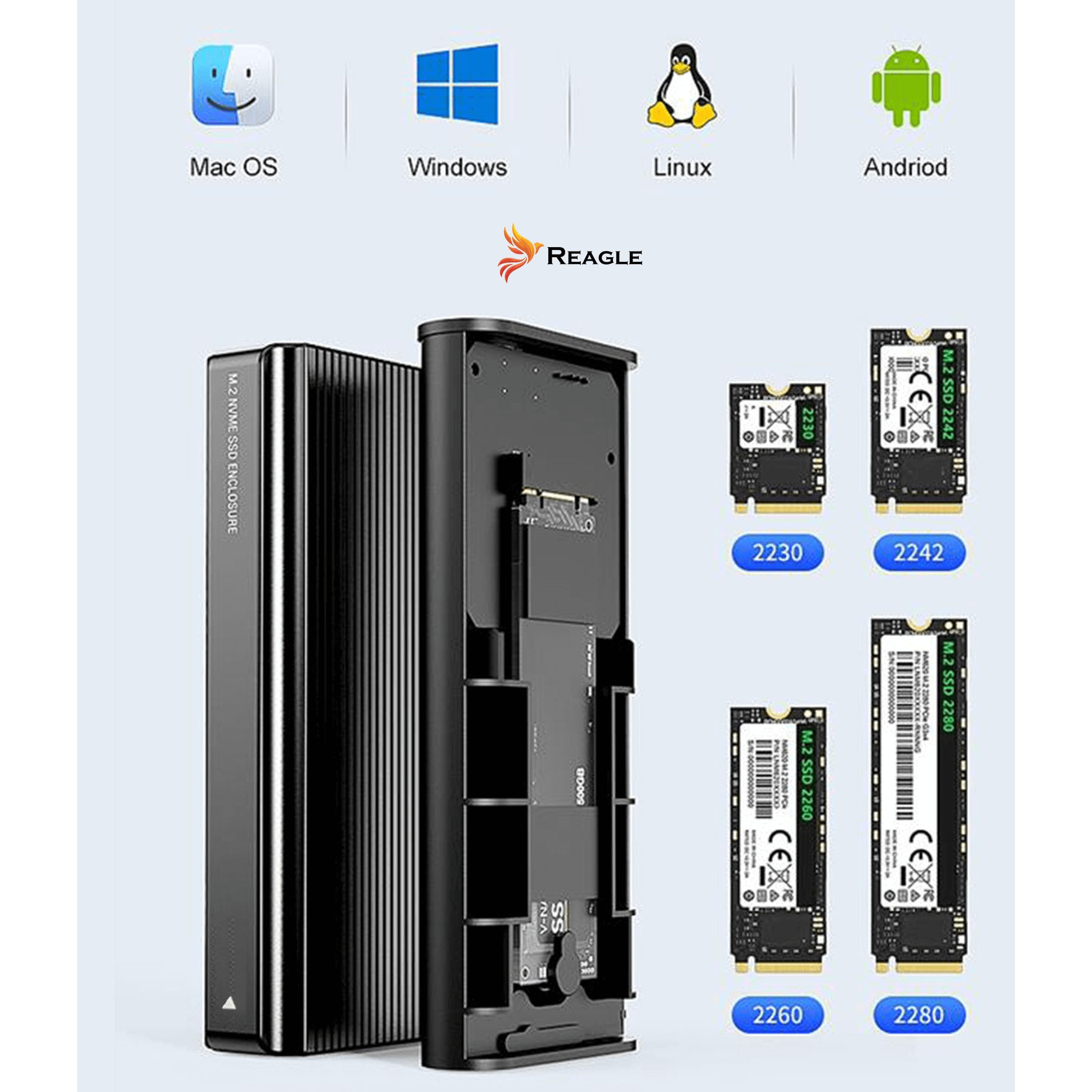 Külső rack NVME PCIe M.2 USB-C 4.0 Thunderbolt 4, 40 Gb/sec SSD BOX ...
