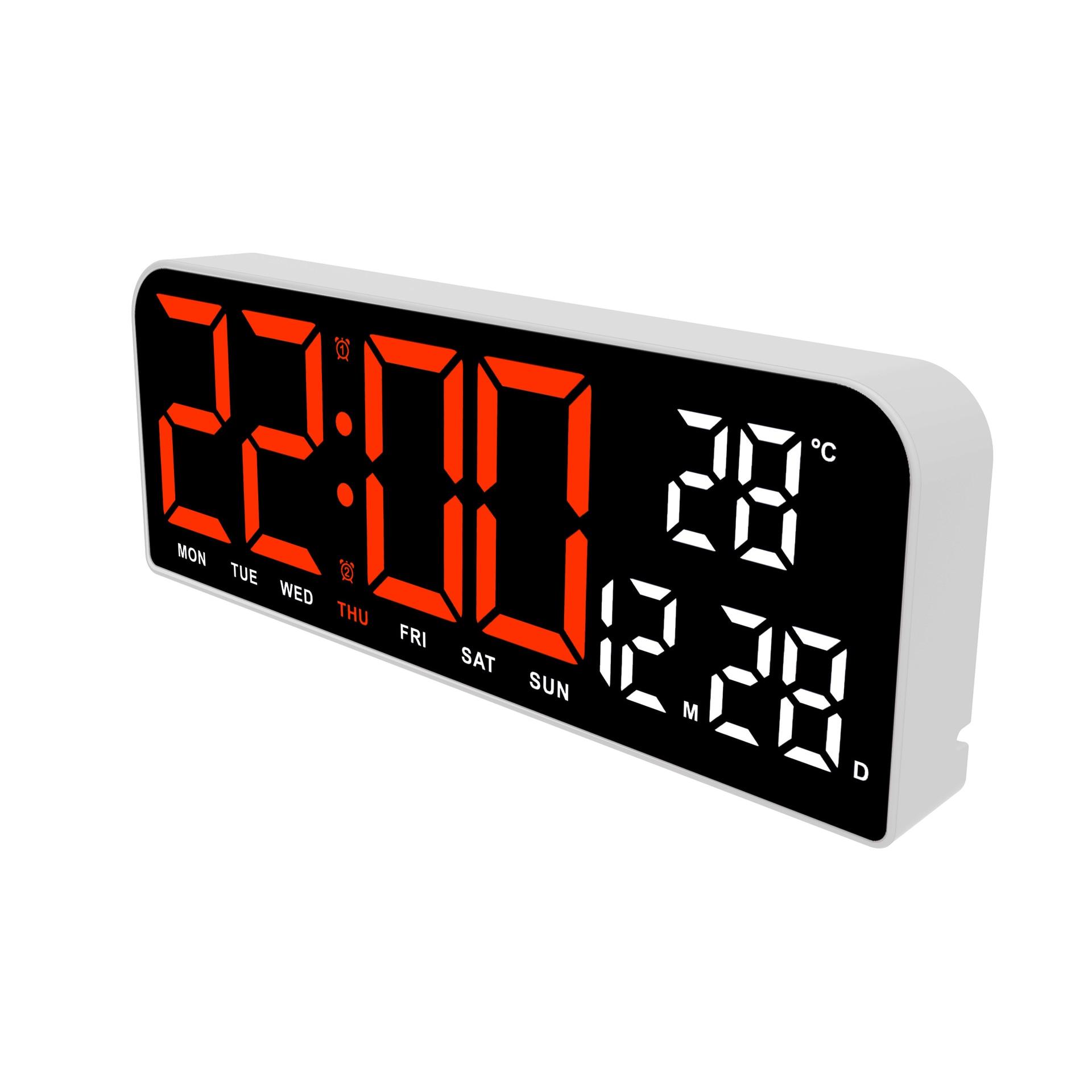 Ceas de masa si de perete, digital, cu lumina led rosu, calendar, cronometru, alarma, termometru ...