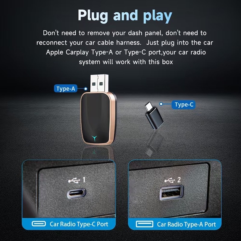 Adaptor Wireless 2 in 1 Carplay si Android Auto slim, Smart USB car ...