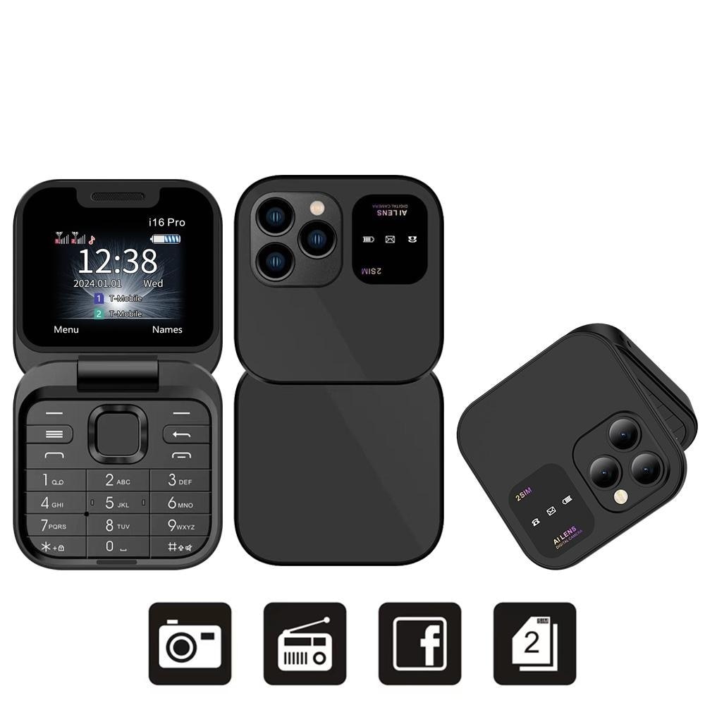 Telefon mobil mini cu ecran dublu, butoane mari, lanterna LED, camera ...