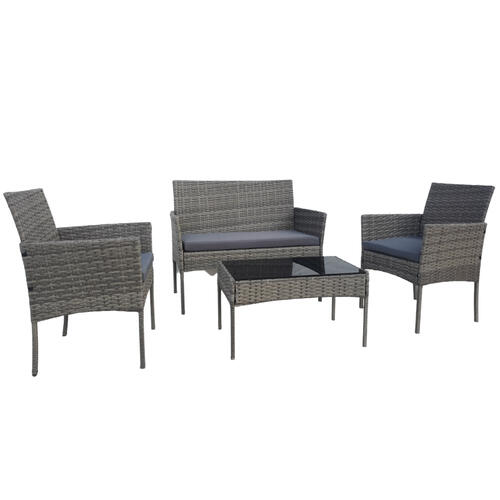 Set Mobila de Gradina cu Efect Ratan - Masa + Banca + 2 x Scaune - Gri ...