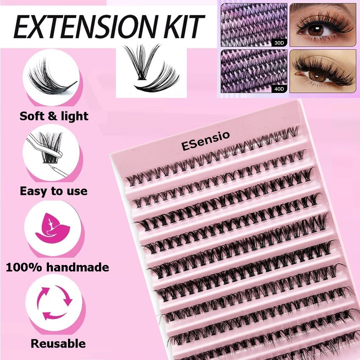 Set gene false individuale tip smoc ESensio 200F, 200 lashes, 40D ...