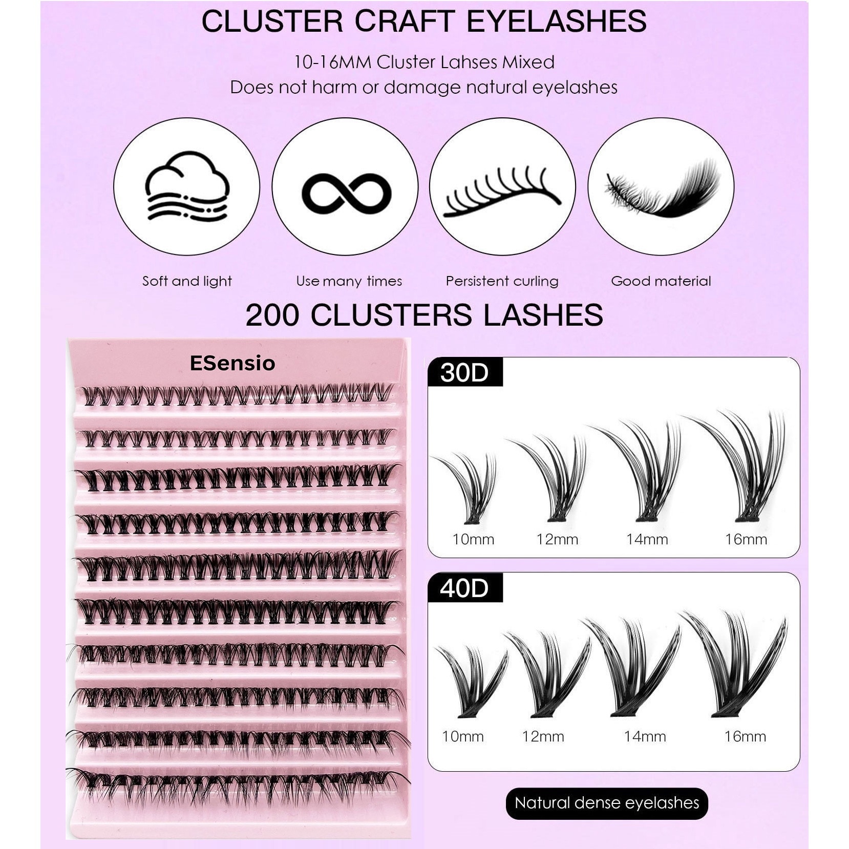 Set gene false individuale tip smoc ESensio 200F, 200 lashes, 40D ...