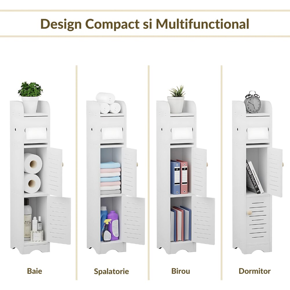 Dulap ingust baie JOZY®, design practic, 4 nivele, PVC calitate ...