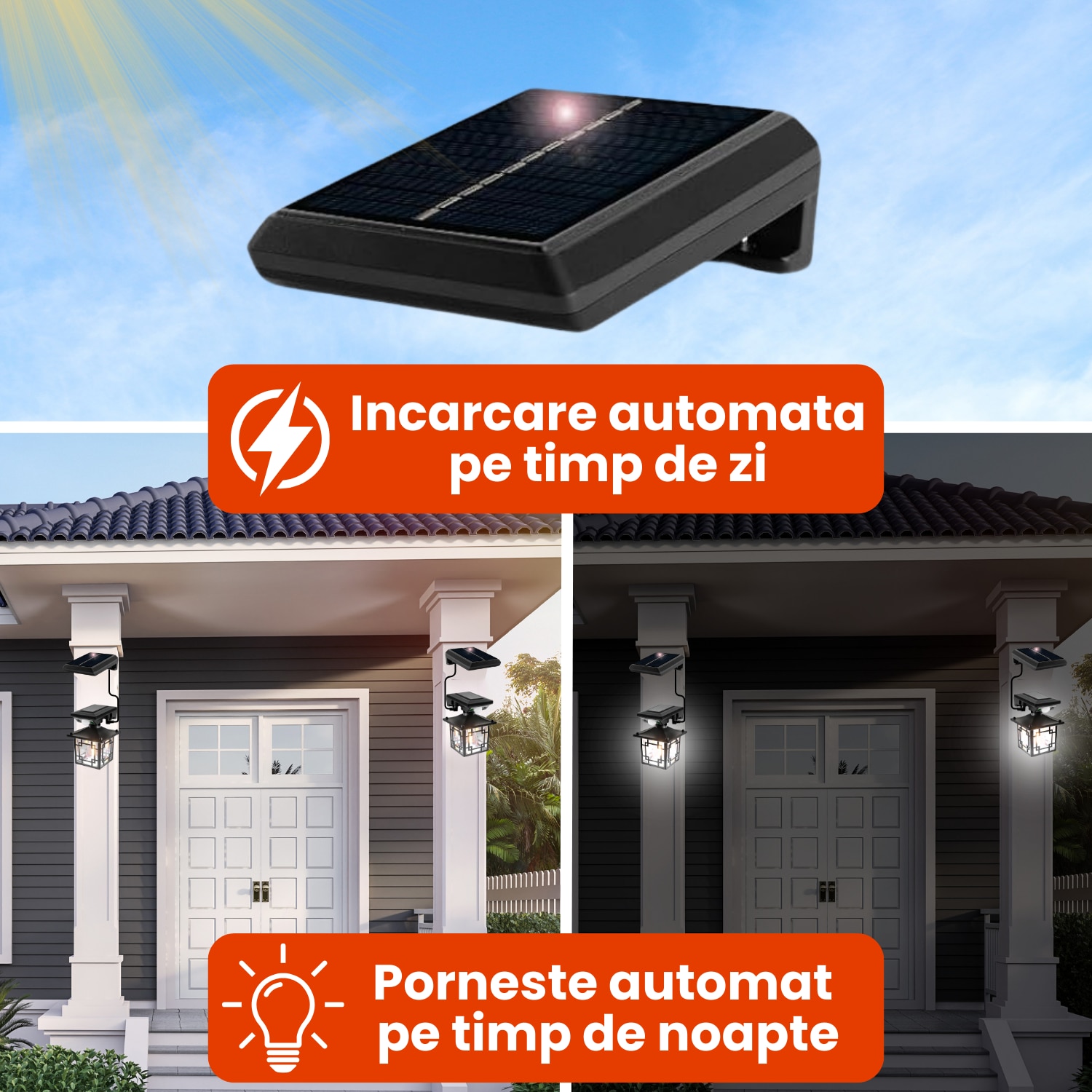Lampa LED tip felinar cu incarcare solara, 3 moduri de functionare ...
