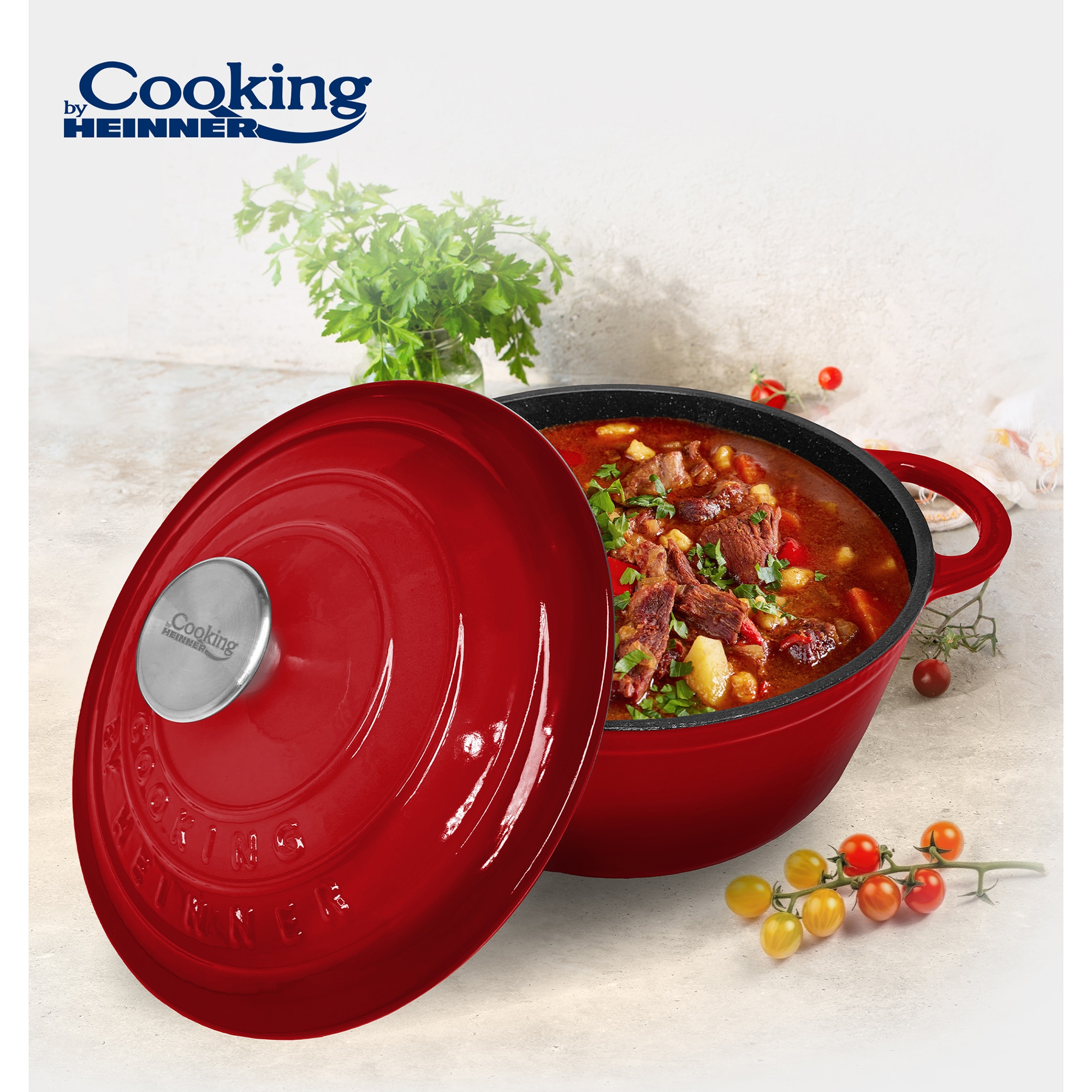 Oala cu capac Cooking by Heinner Red Line, fonta emailata, 24 x 11.5 cm ...