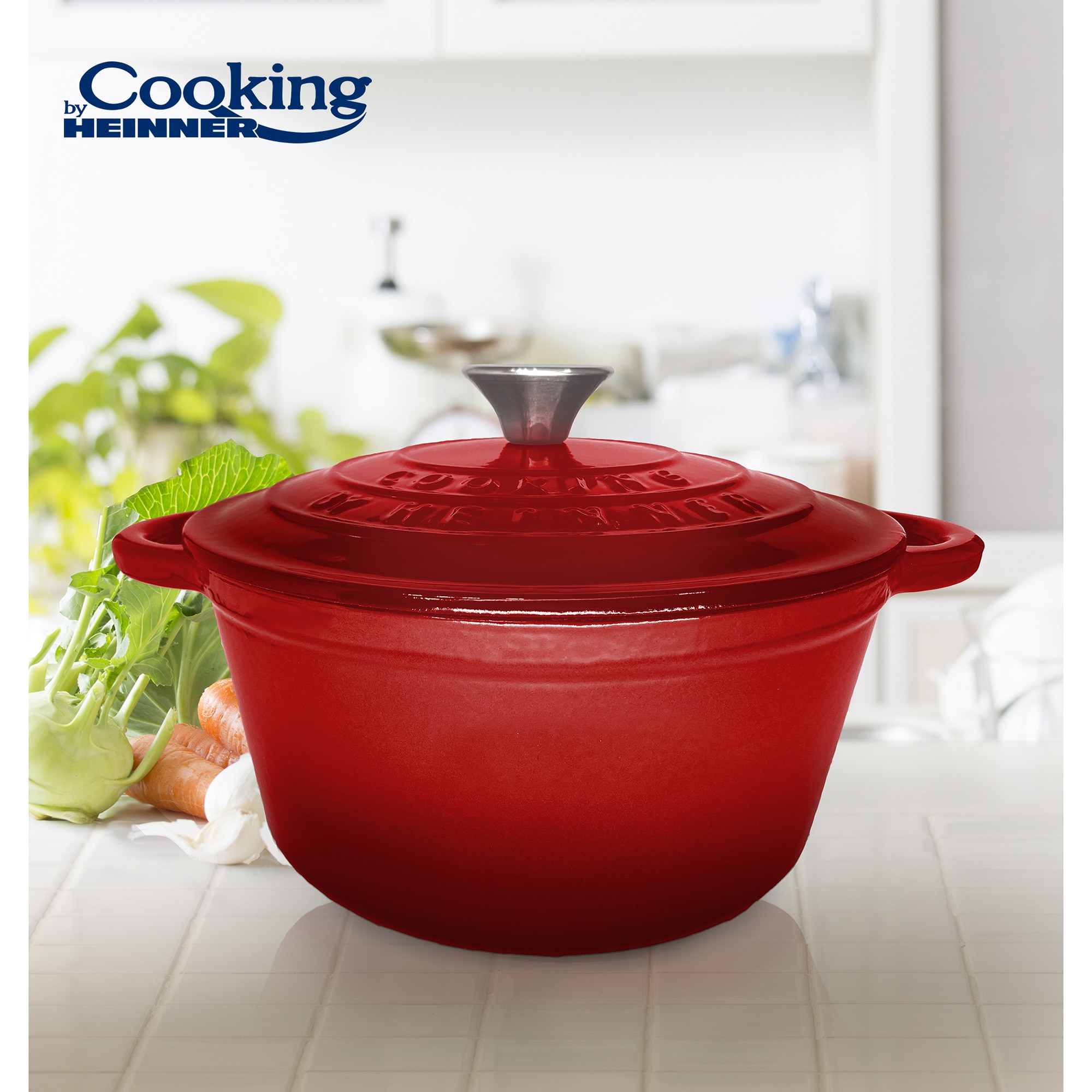 Oala cu capac Cooking by Heinner Red Line, fonta emailata, 24 x 11.5 cm ...