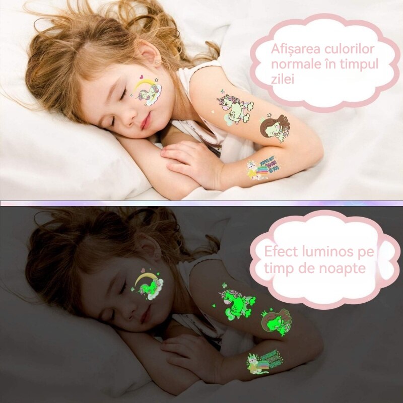 Set 200 Tatuaje Fosforescente Color Temporare, pentru copii de 3+ ani ...