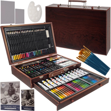 Set pentru pictura si desen din lemn "Likesmart Painting Suitcase", 129 ...