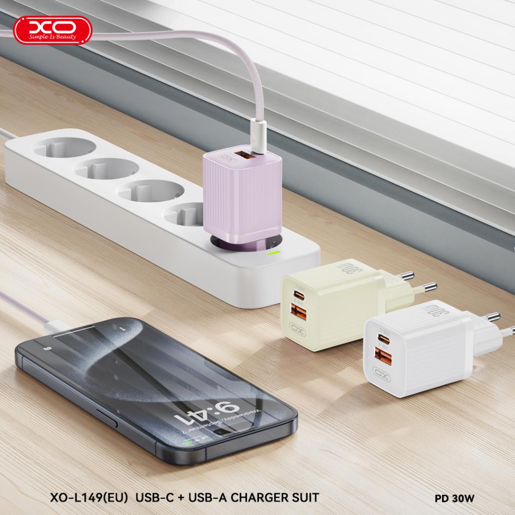 Incarcator de retea 220V XO 30W, USB-C/PD + USB-A/QC L149, alb - eMAG.ro