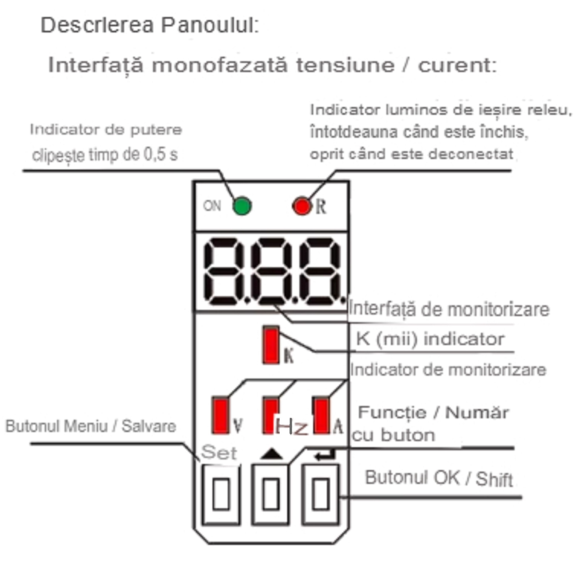 Releu monitorizare tensiune/curent monofazat, Protectie supratensiune si subtensiune, 16A ...