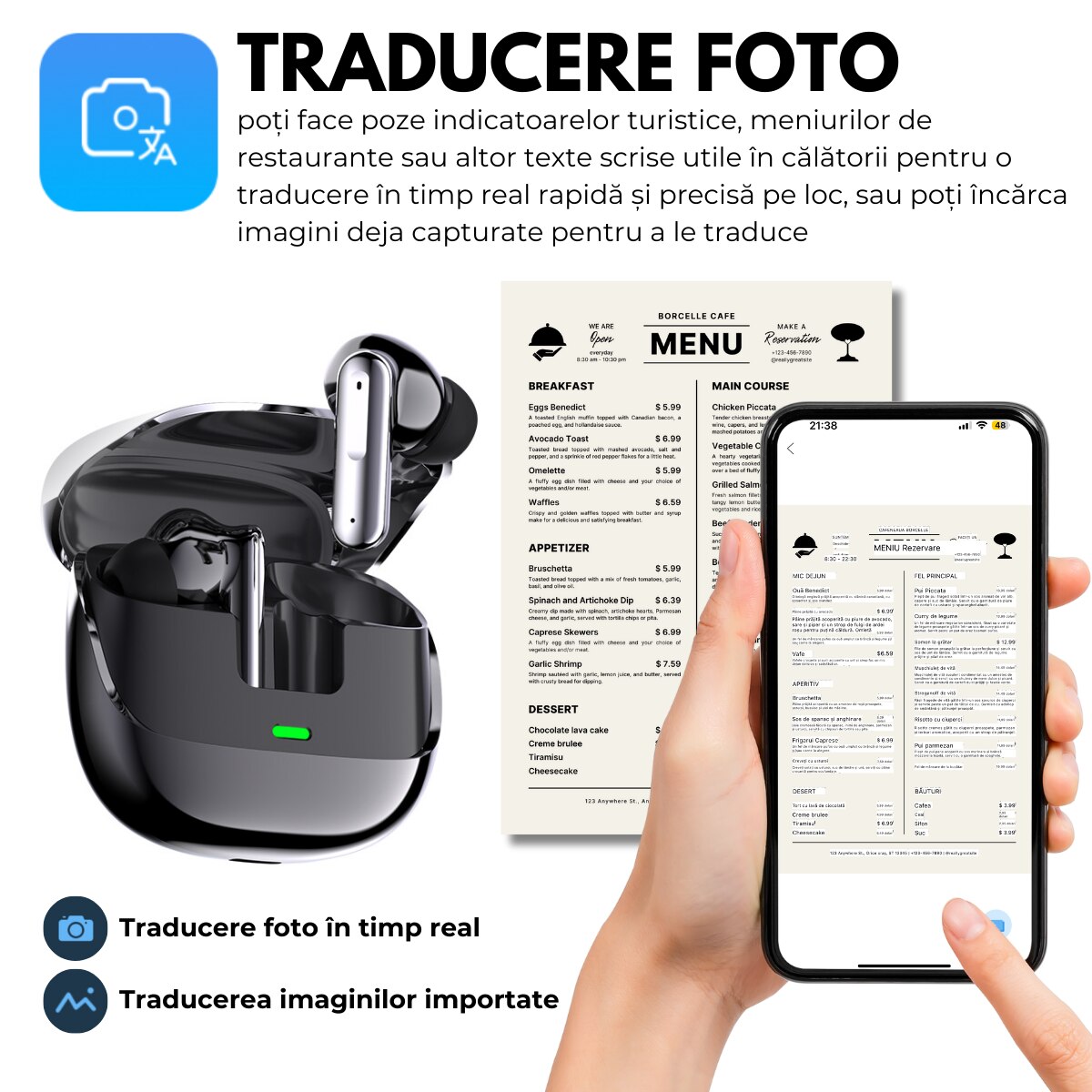Casti cu Traducator pentru Conversatii in timp real, 144 Limbi ...