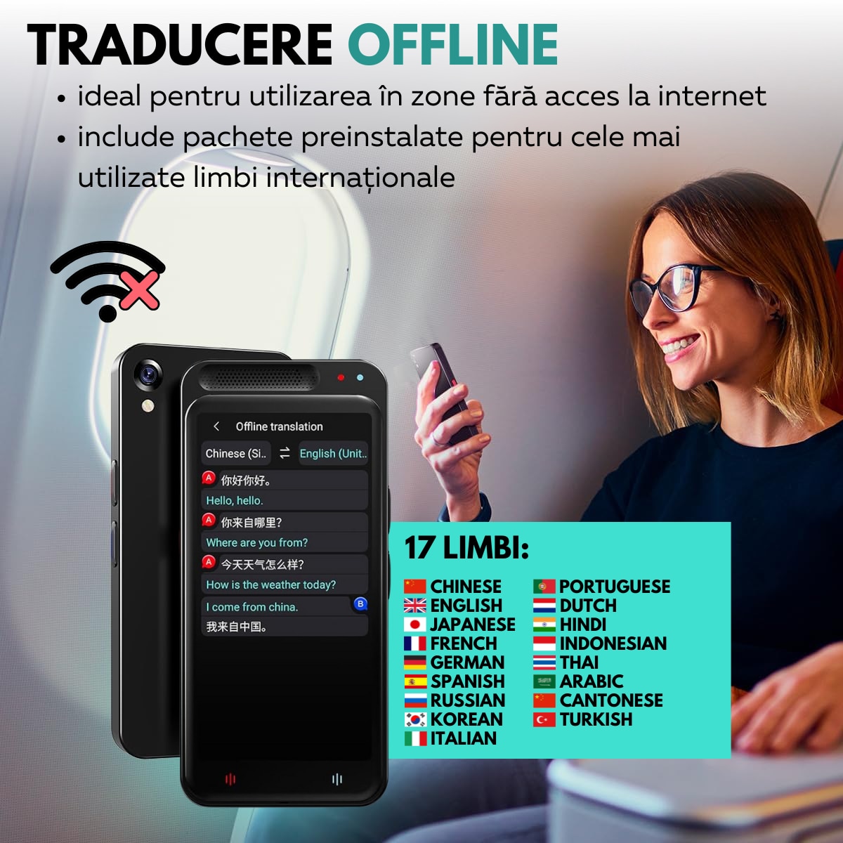 Traducator Inteligent M3 Pro, Asistent AI, Bluetooth, 139+ Limbi ...