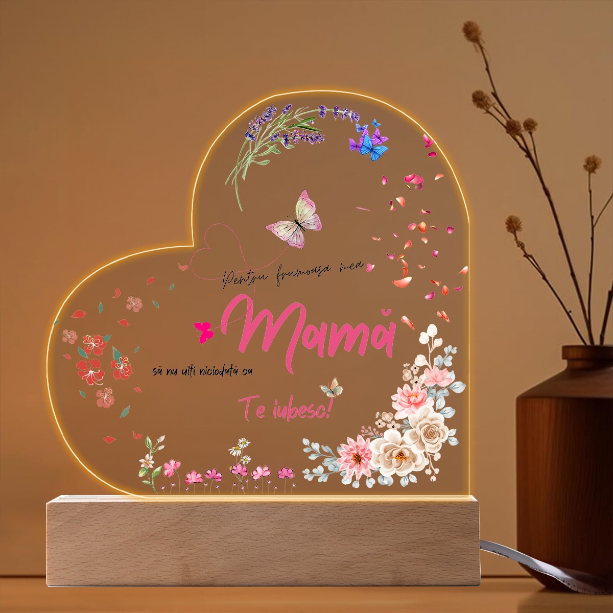 Set Cadou Pentru Mama, Joystos, Lampa din Acril Decorativa, cu Mesajul ...