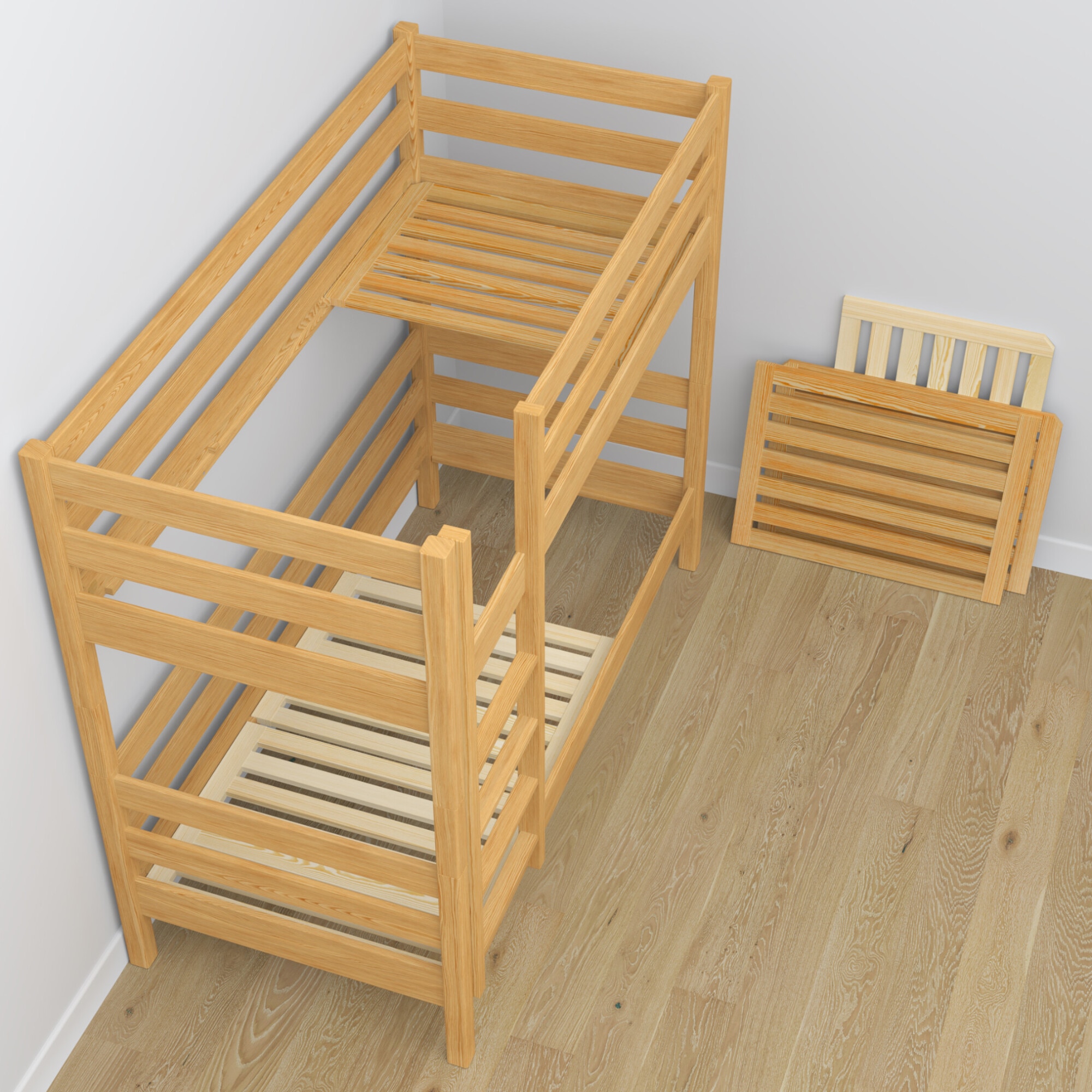 Pat supraetajat din lemn N01 cu suflada, 120x200 cm, 200 kg, finisaj ...