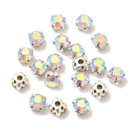 Strasuri de cusut - 1 set / 10 bucati - 6mm argintiu alb reflex AB ...