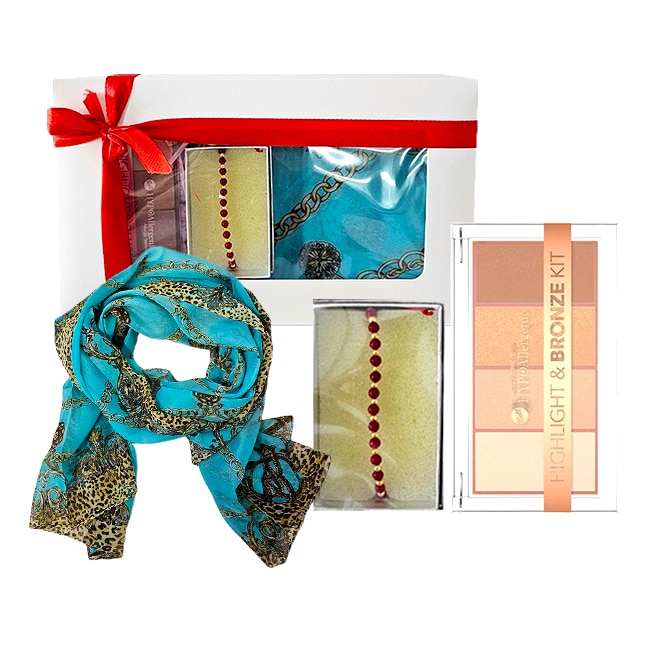 Set Lunaria esarfa, paleta Iluminator & Bronzer, bratara rosie - eMAG.ro