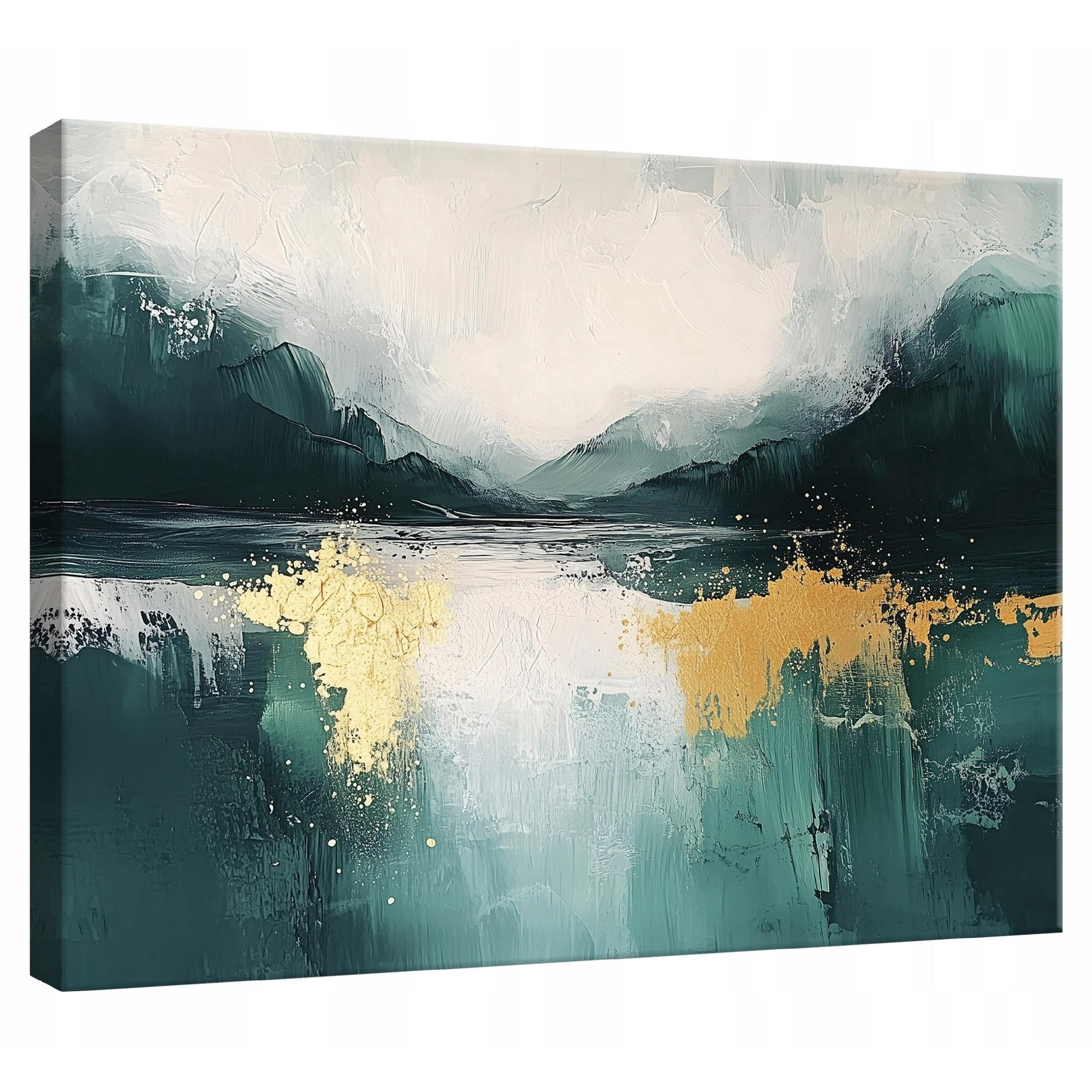 Tablou Canvas Living, Abstract, 100x70 cm, Verde, Auriu, Decorative ...