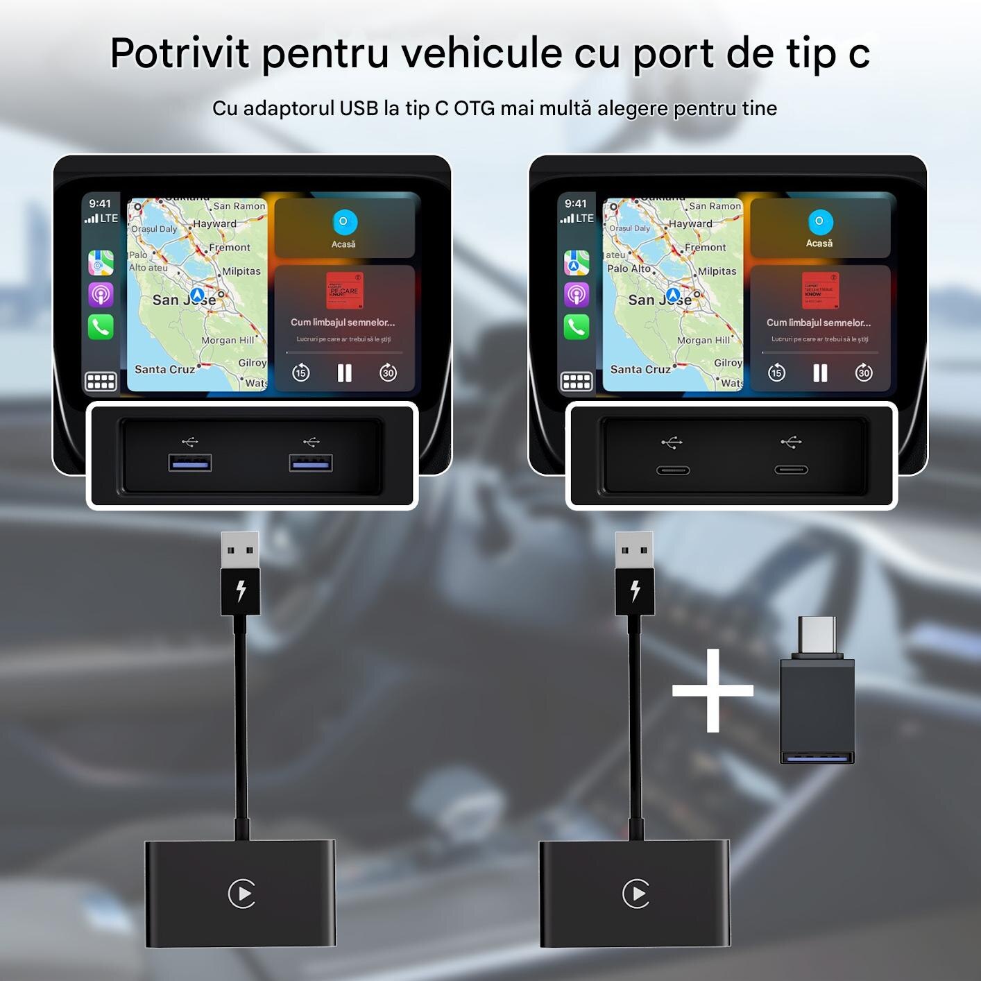 Modul Android Auto, adaptor de la cablu la Wireless, pentru masini cu ...
