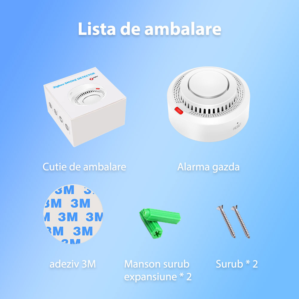 Alarma de fum Tuya WiFi, detector de fum de incendiu, 85dB, raza de ...