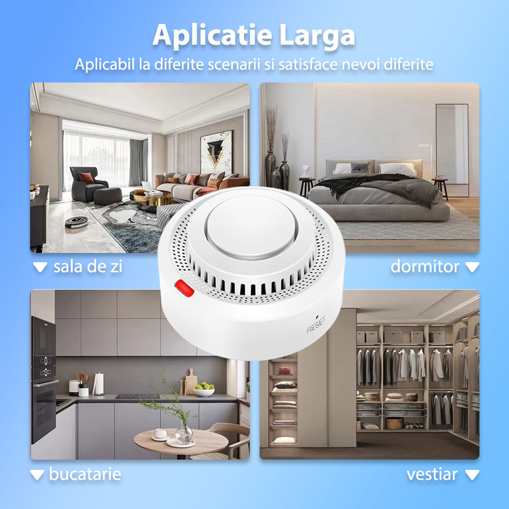 Alarma de fum Tuya WiFi, detector de fum de incendiu, 85dB, raza de ...