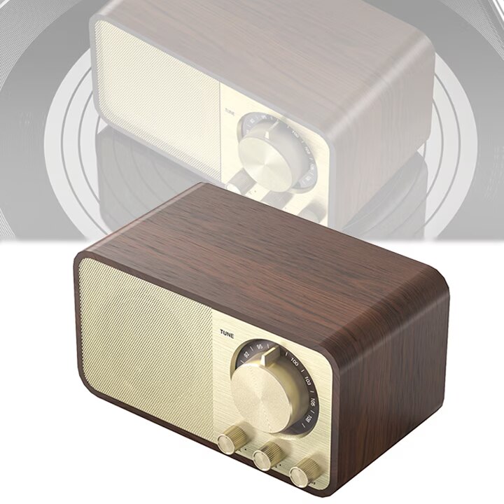 Radio portabil retro, Lemn, Bluetooth 5.0, 1800 mA, Maro/Auriu - eMAG.ro