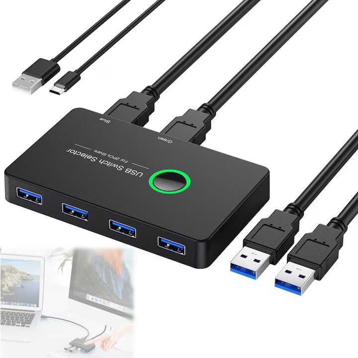 Hub USB KVM 2x4, Comutator USB 3.0, Negru - eMAG.ro