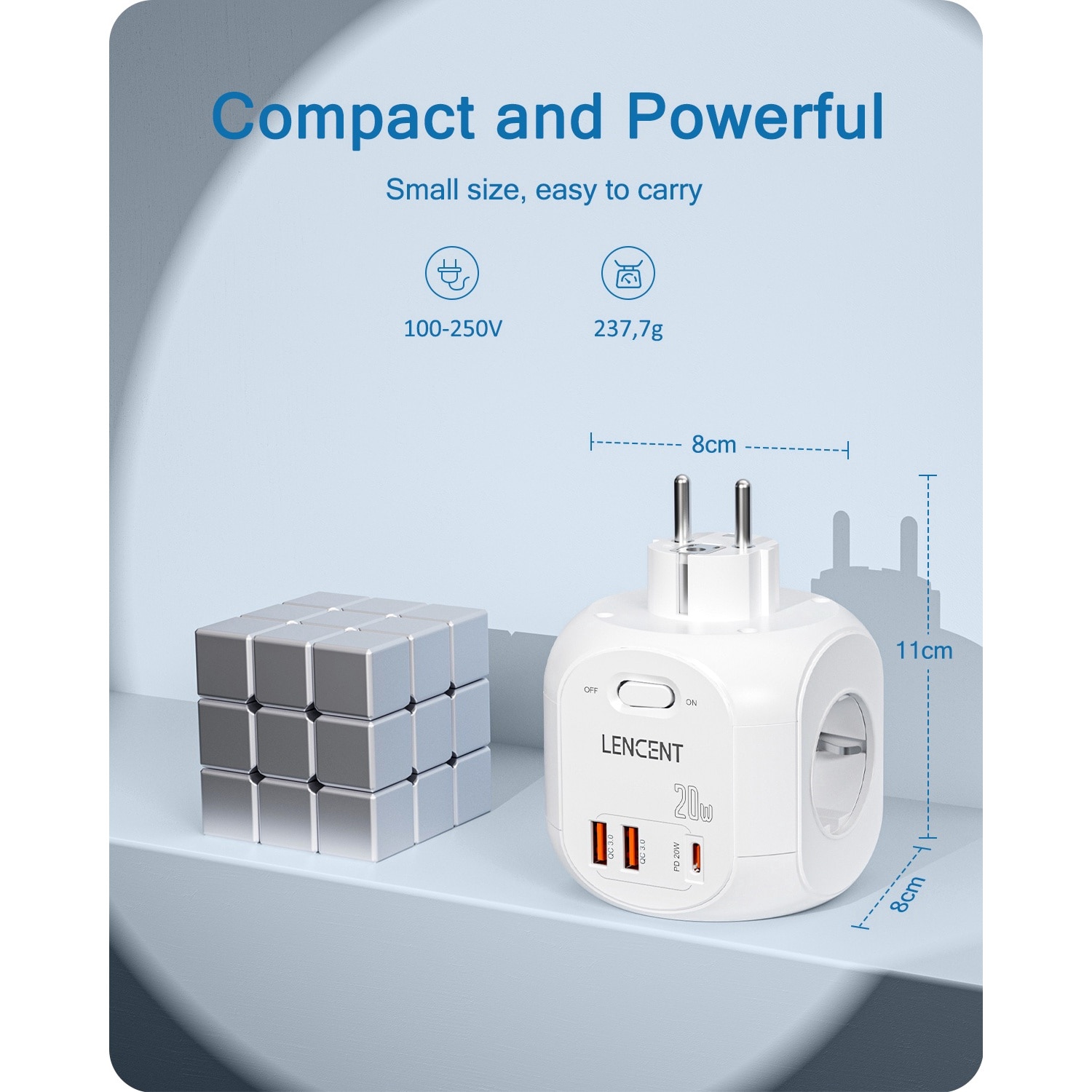 Stecher Priza Multiple cu USB 7 in 1 LENCENT®,4 prize Schuko+2 USB A+1 ...