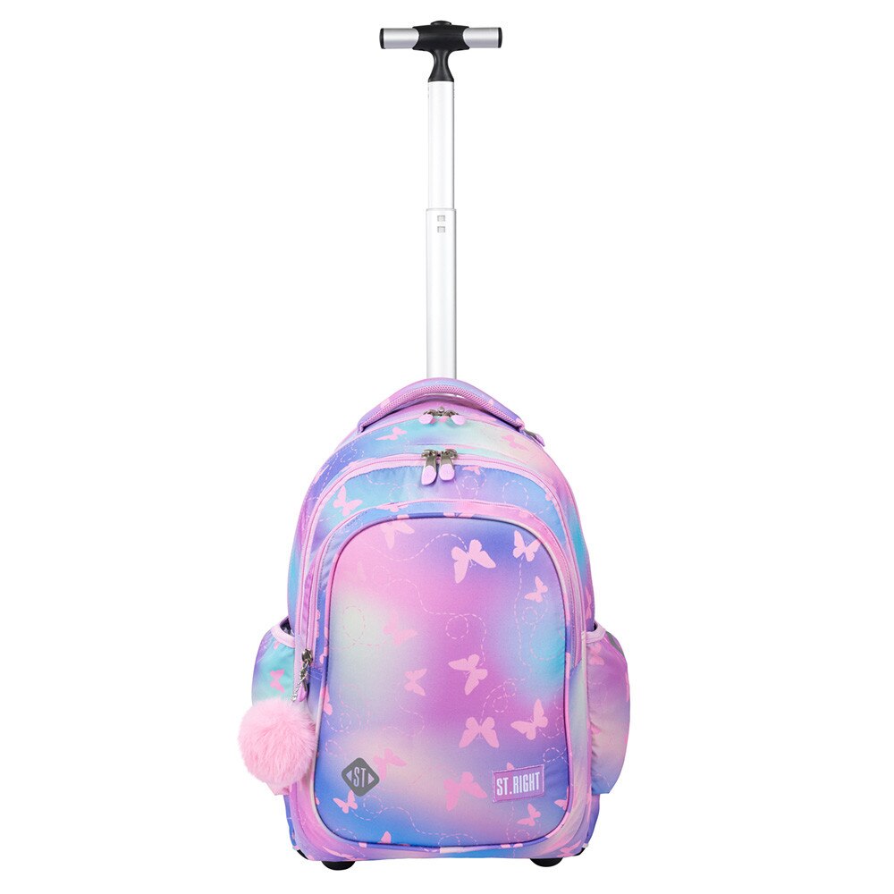 Ghiozdan Troler, St.Right, Roti Silicon, Impermeabil, Pink Butterflies ...