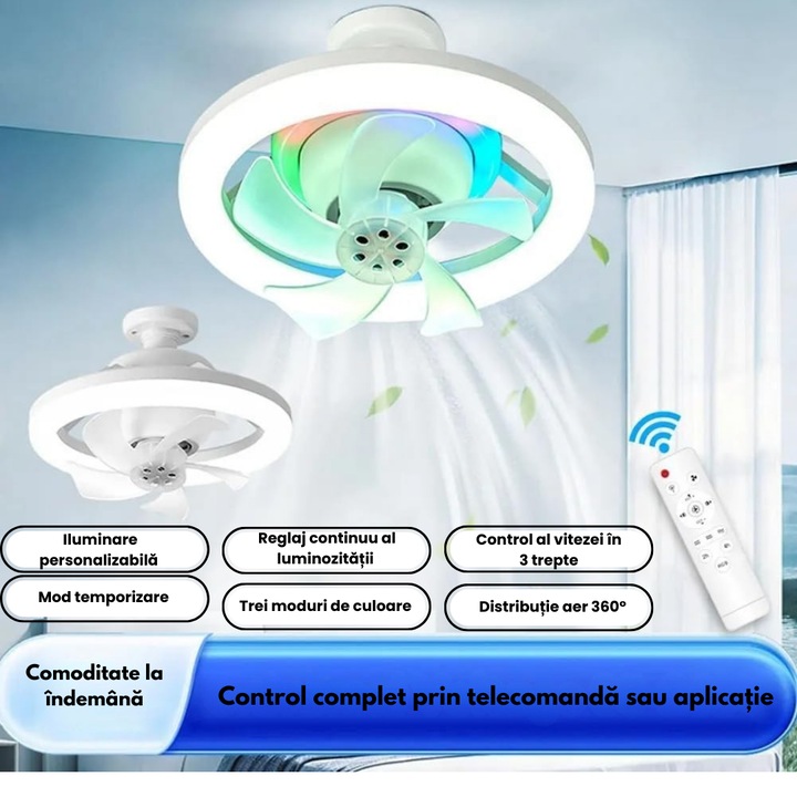 Ventilator de tavan, iluminare LED, lustra ventilator, iluminare ...