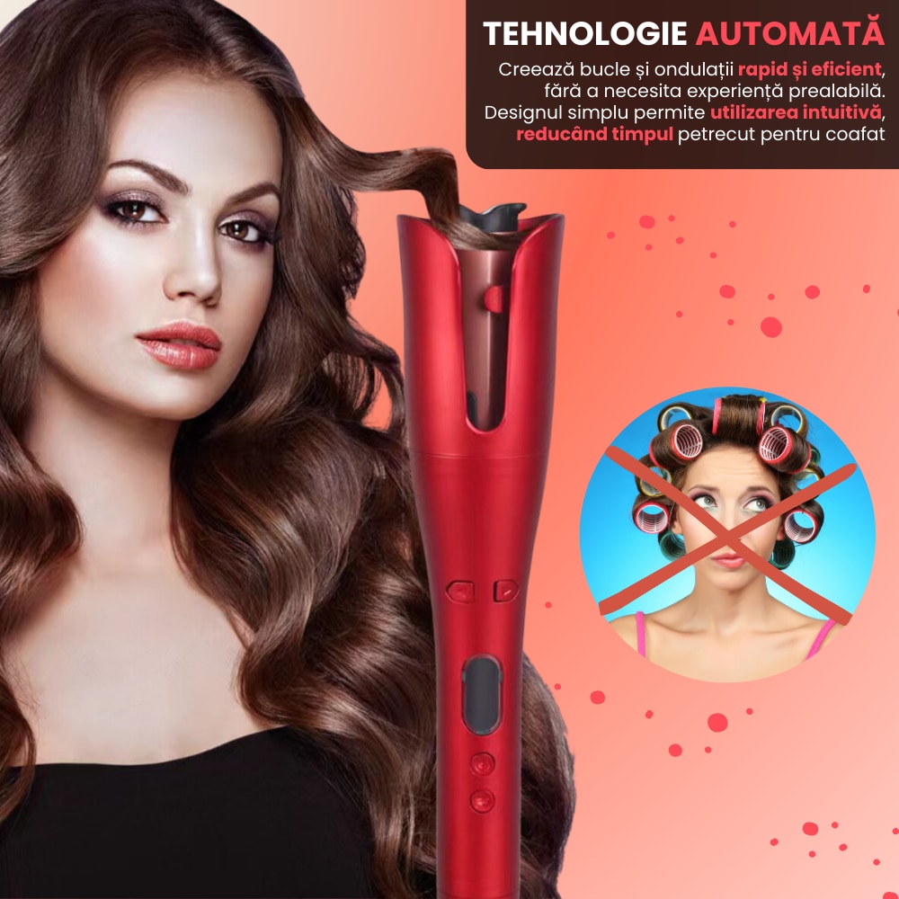 Ondulator de Par Automat Profesional, Tehnologie de Rotire Automata, 7 ...