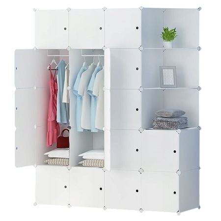 BADU, Dulap modular pentru haine, 16 rafturi, 147x47x183 cm, Alb ...