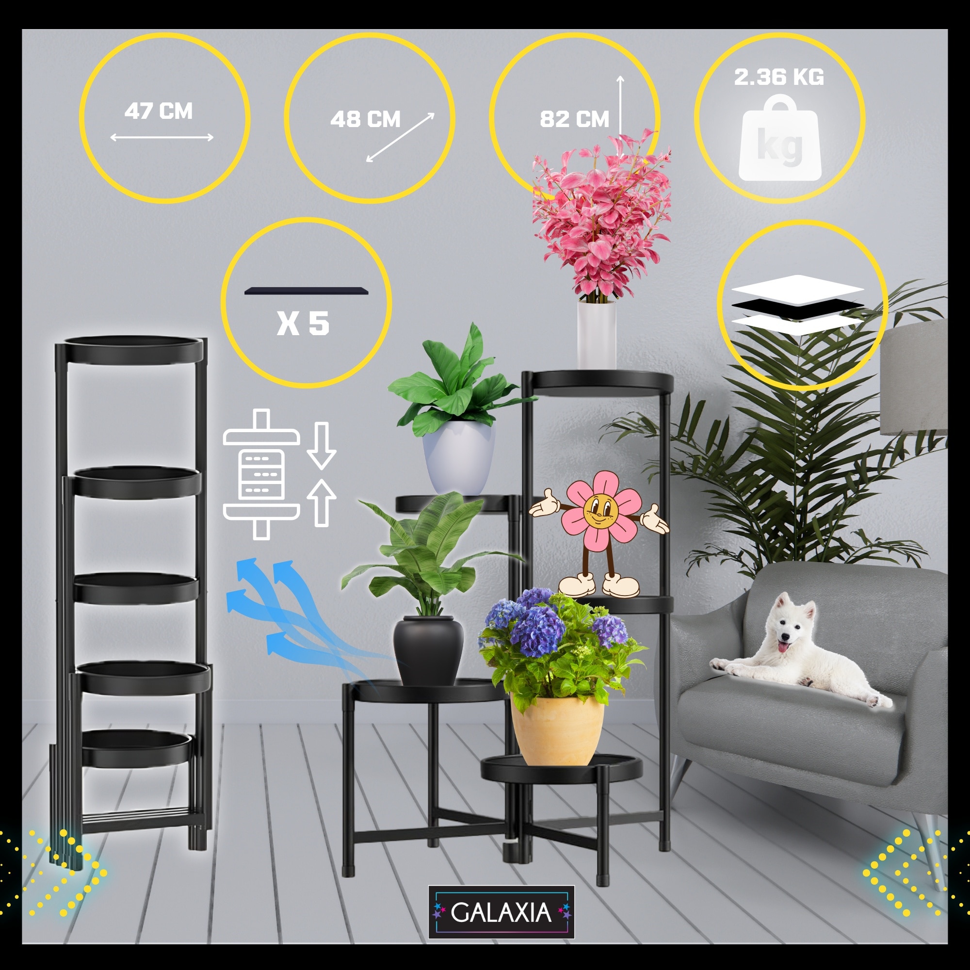 Suport pentru plante, Stand de flori GALAXIA®, 5 niveluri, raft metalic ...