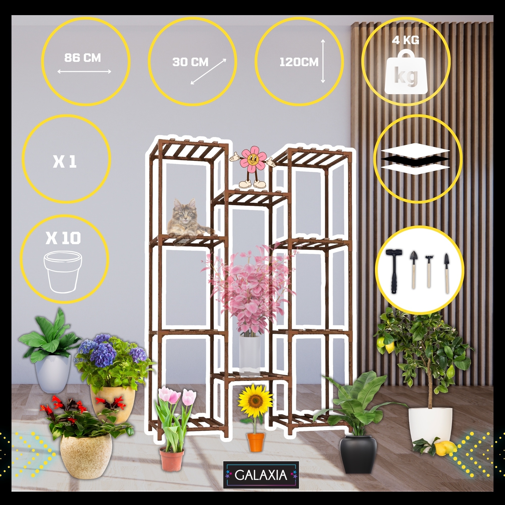 Suport pentru plante, Stand de flori GALAXIA®, Etajera cu 10 Polite ...