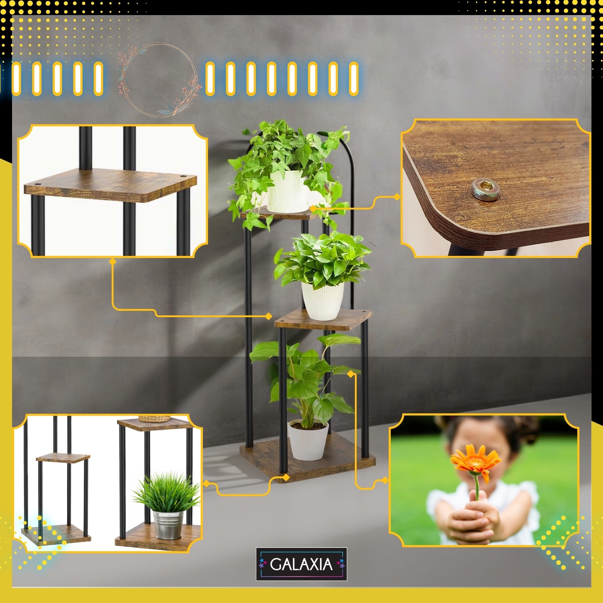 Suport pentru plante, Stand de flori GALAXIA®, 3 Niveluri, 78cm ...