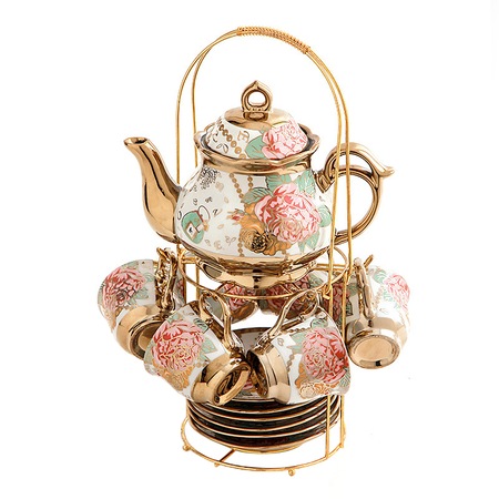 Set de ceai ceramic, WEPZSXO, 13 piese, 6 cesti, 6 farfurioare, 450ml ...