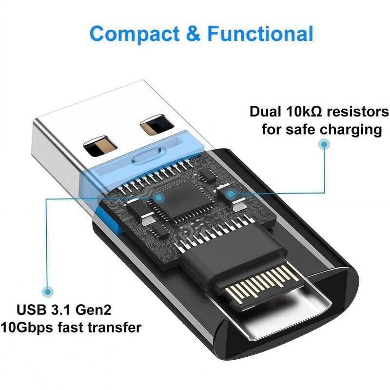 Adaptor USB la USB-C, carcasa din aliaj de aluminiu, incarcare rapida ...