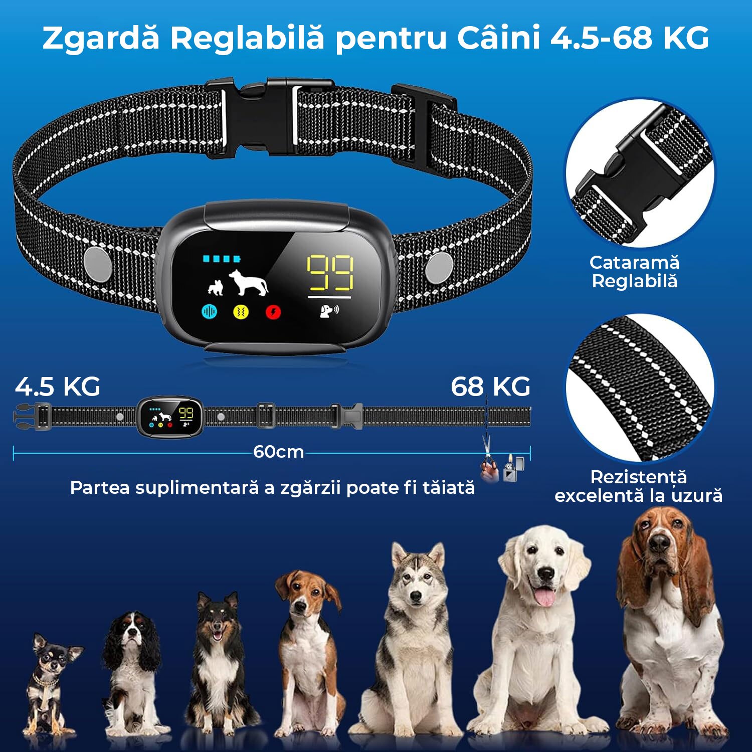 Zgarda Antilatrat Inteligenta pentru Caini, Automata, Tehnologie cu Numaratoare de Latraturi, 5 ...