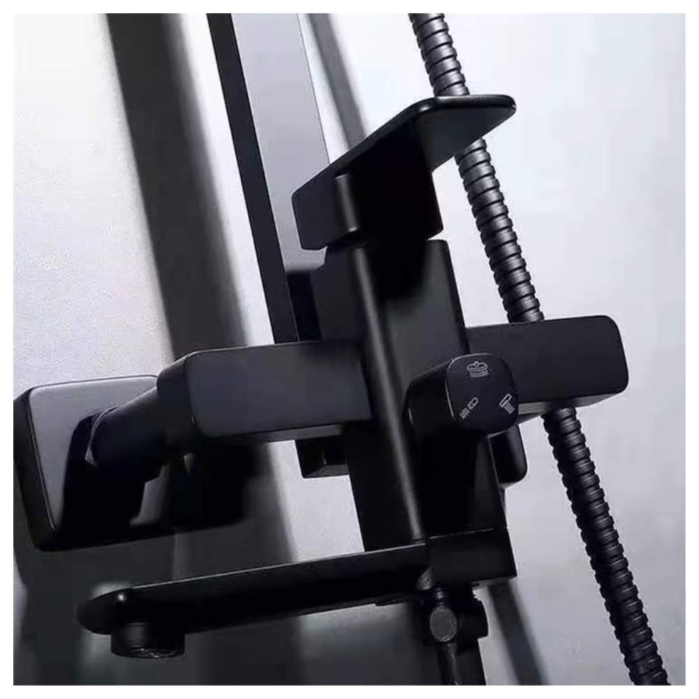 Set dus cu baterie, dus para fixa si mobila, Inox SUS304, Negru, K ...